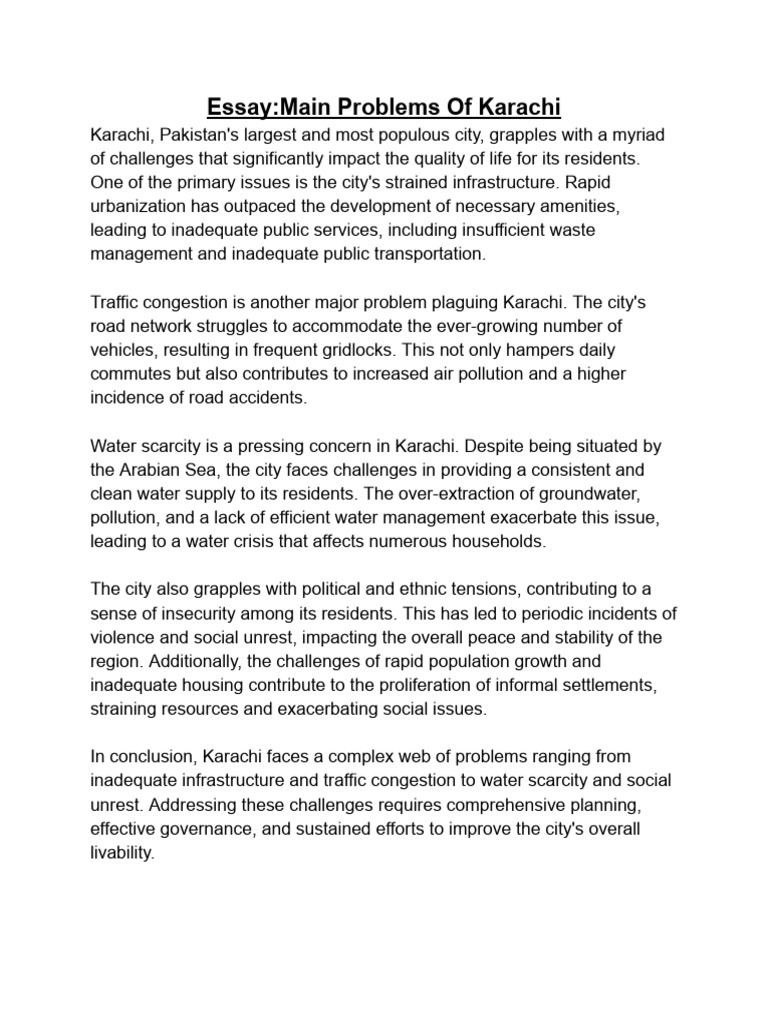 Main Challenges Facing Karachi City | PDF