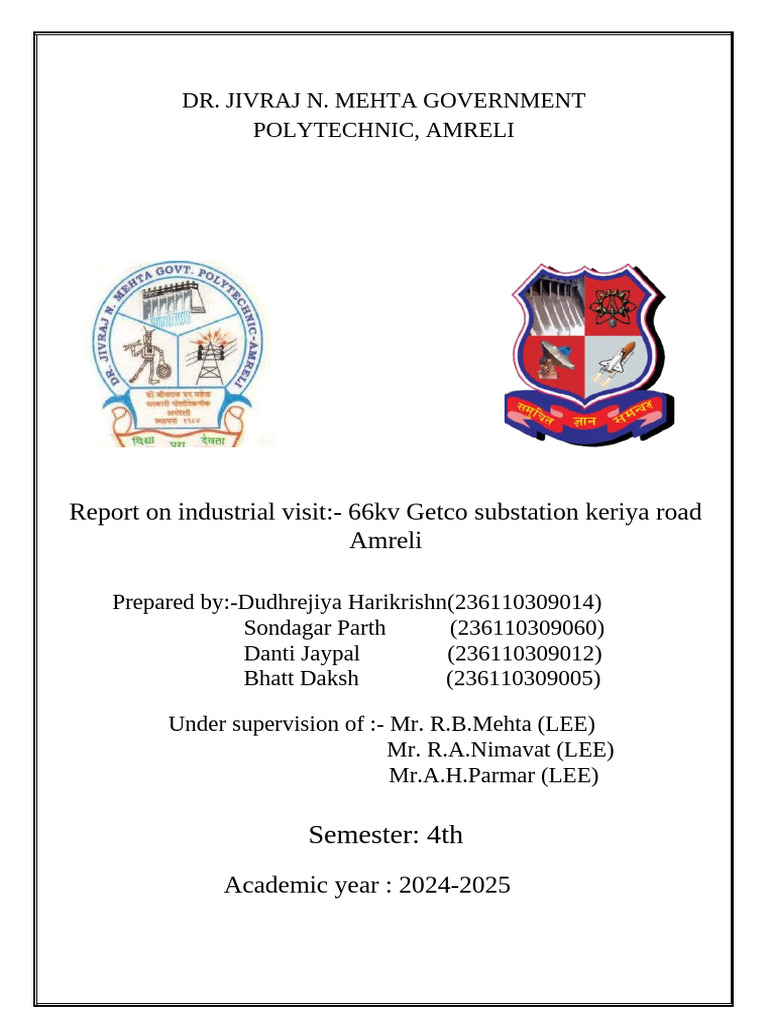 Report On Industrial Visit:-66kv Getco Substation Keriya Road Amreli ...
