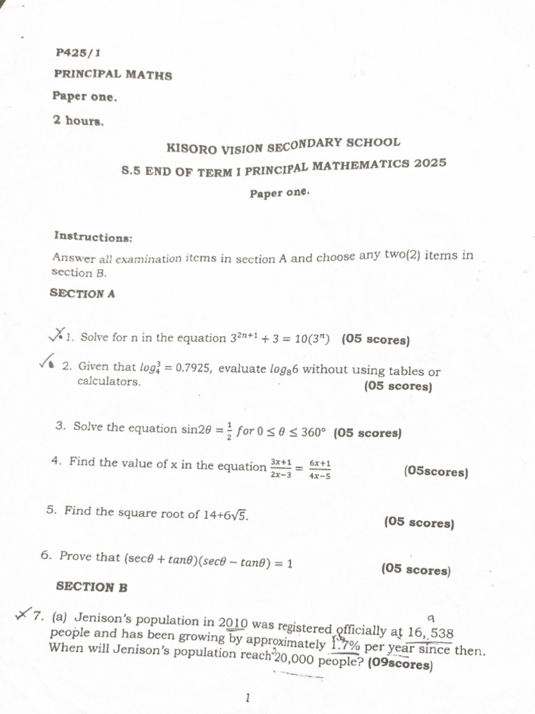 MTC Paper 1 Past Paper of Kisoro Vision SS 2025 | PDF