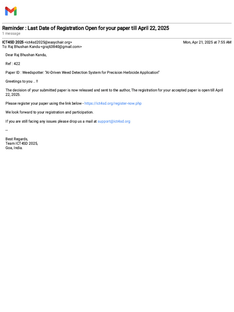 Gmail - Reminder - Last Date of Registration Open For Your Paper Till ...