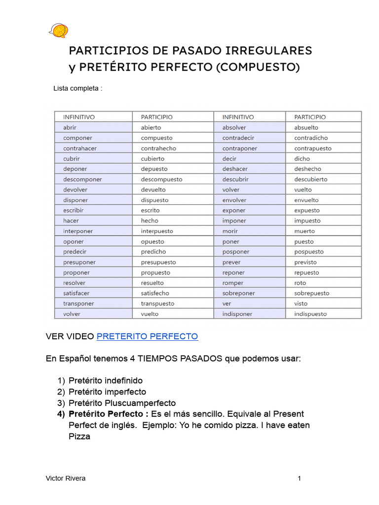 Participios de Pasado Irregulares-2 | PDF | Lingüística | Mecánica del ...