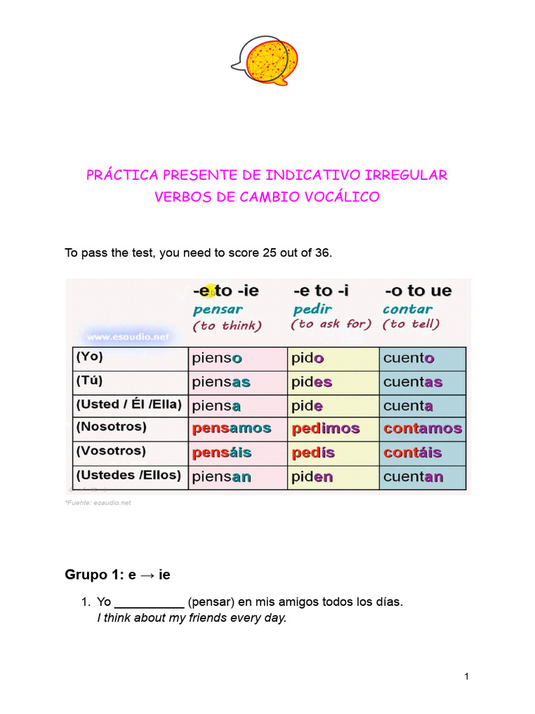 Prácticapresente de Indicativo Irregular | PDF