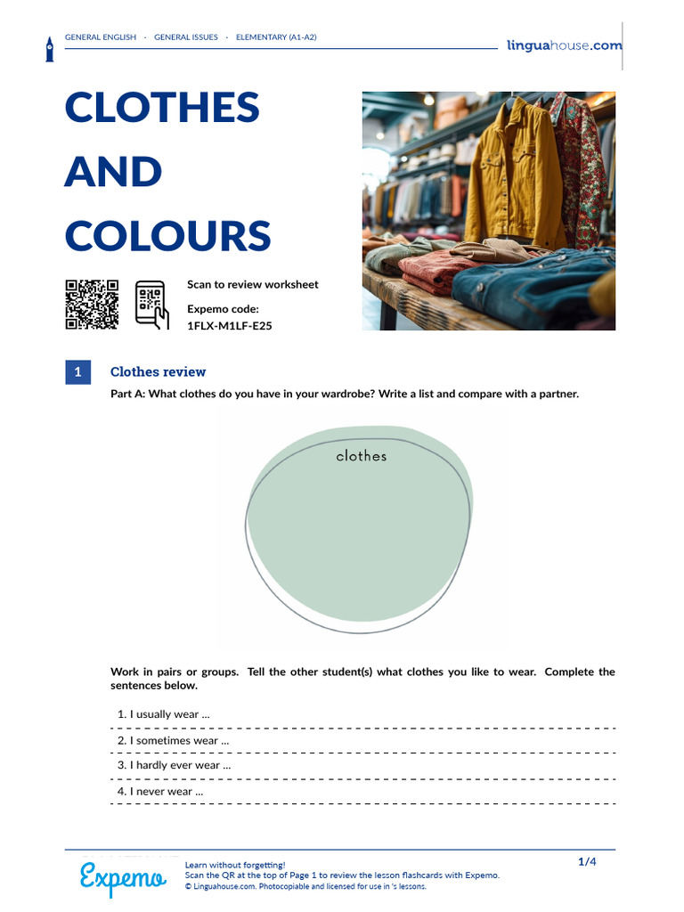 Clothes and Colors A2 Worksheet | PDF | Clothing | Fashion