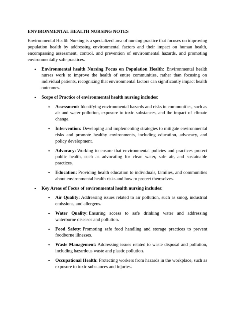 Environmental Health Nursing Overview | PDF | Environmental Health ...