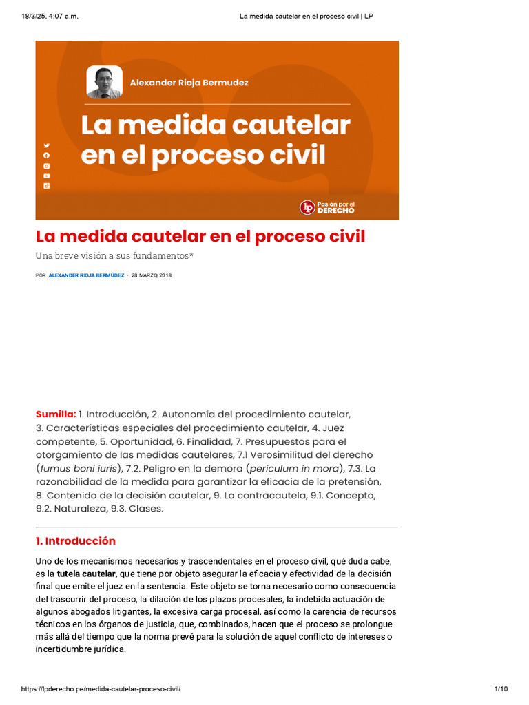 Medidas Cautelares en Proceso Civil | PDF | Mandato | Ley procesal