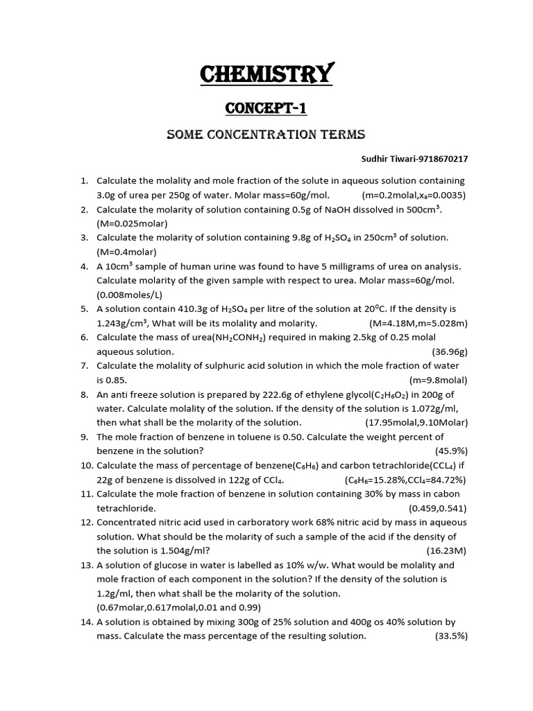 Some Concentration Terms-4 | PDF | Molar Concentration | Chemical ...