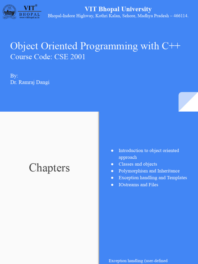 OOPs With C - CSE2001 - Unit 4 - Exception and Template | PDF | C++ | Parameter (Computer ...