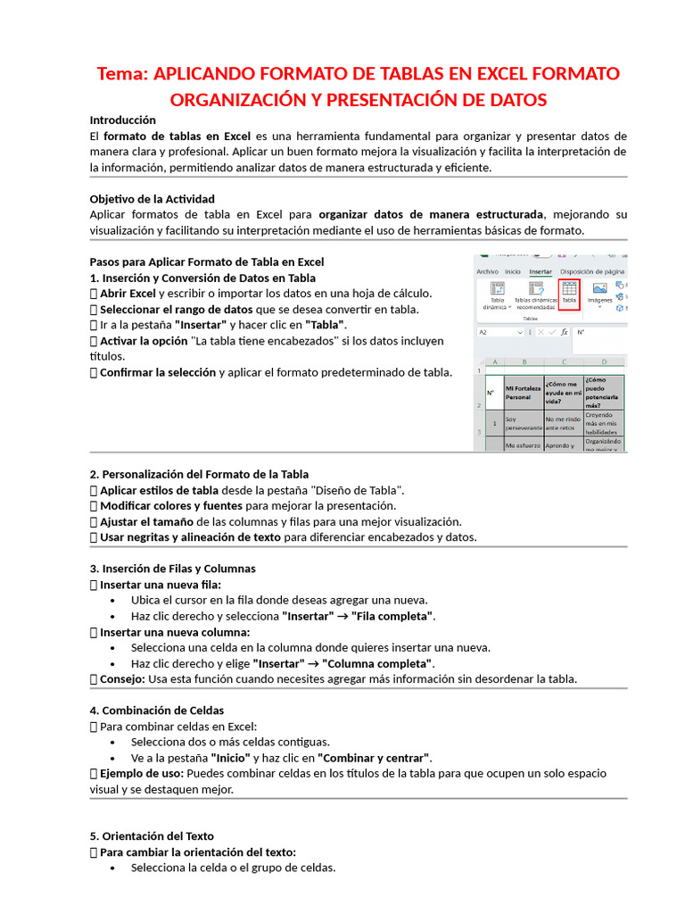 Aplicando Formato de Tablas en Excel Formato | PDF | Microsoft Excel | Hoja de cálculo