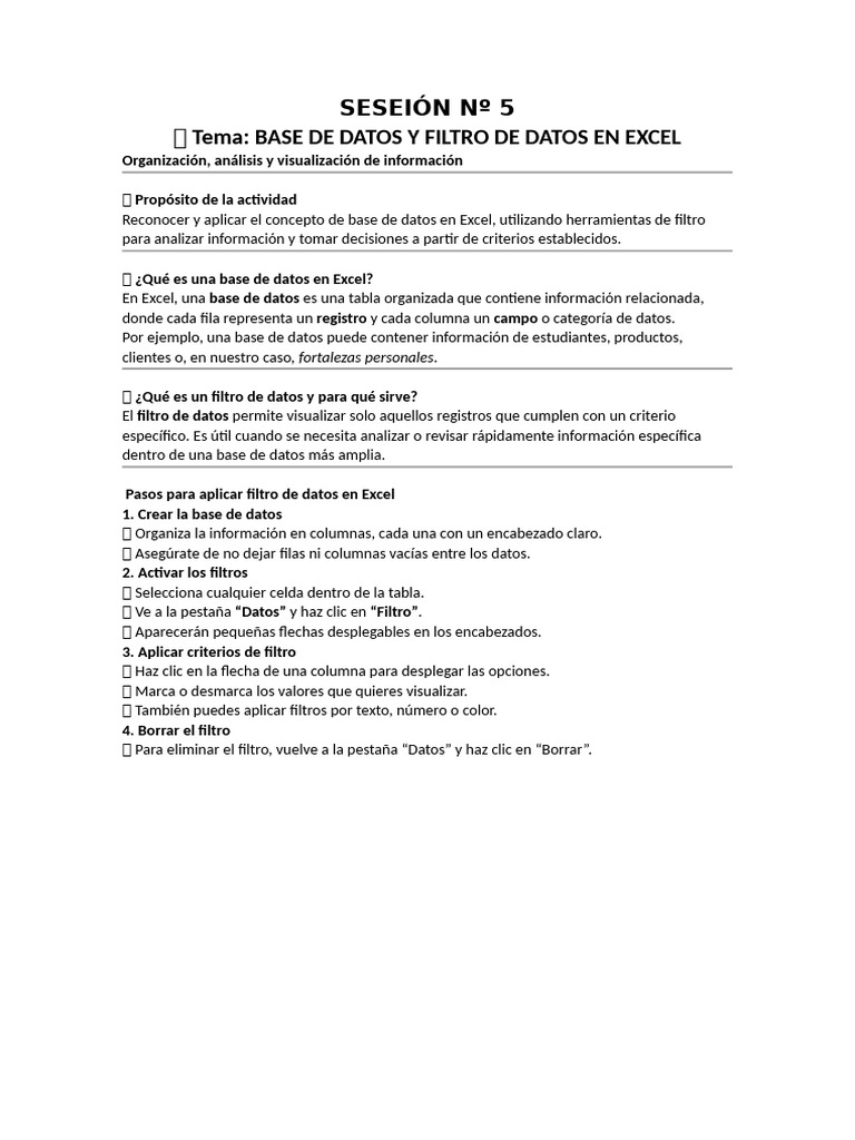 Base de Datos y Filtro de Datos en Excel | PDF | Bases de datos ...