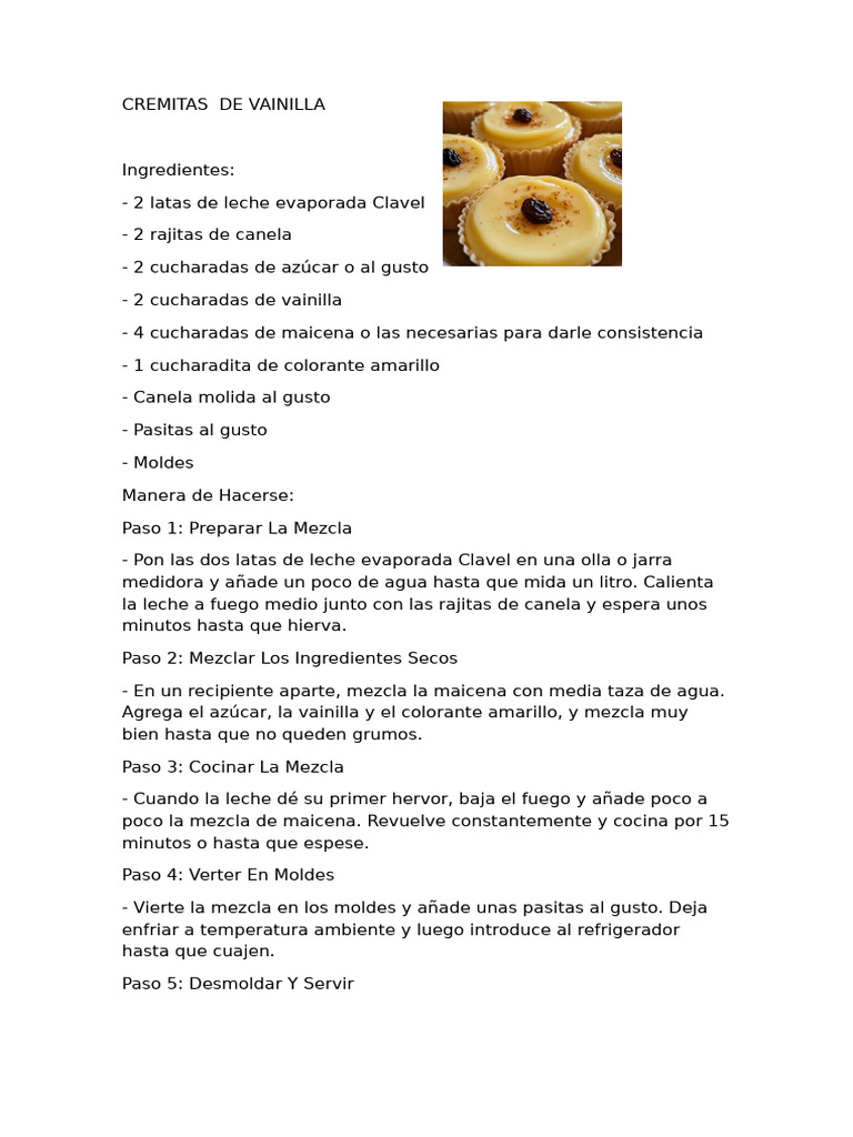 Cremitas de Vainilla | PDF