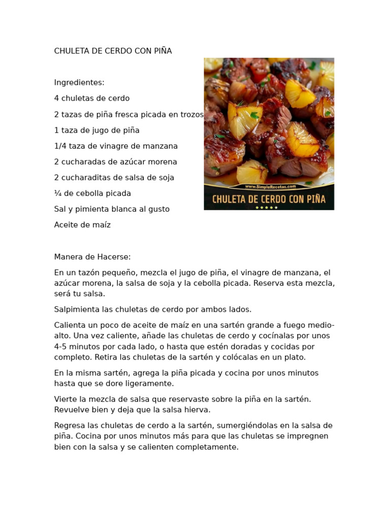 CHULETA DE CERDO CON PIÑA | PDF