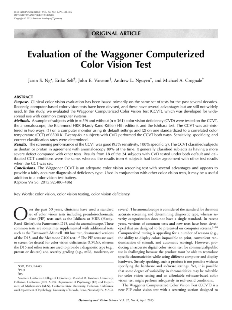 Evaluation of The Waggoner Computerized Color.14 | PDF | Sensitivity ...