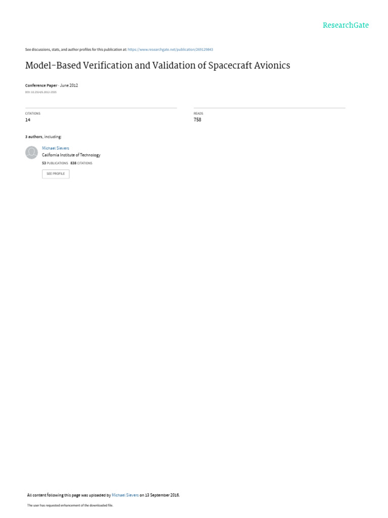 Model-BasedVerificationandValidationofSpacecraftAvionics-Final | PDF | Conceptual Model | Simulation