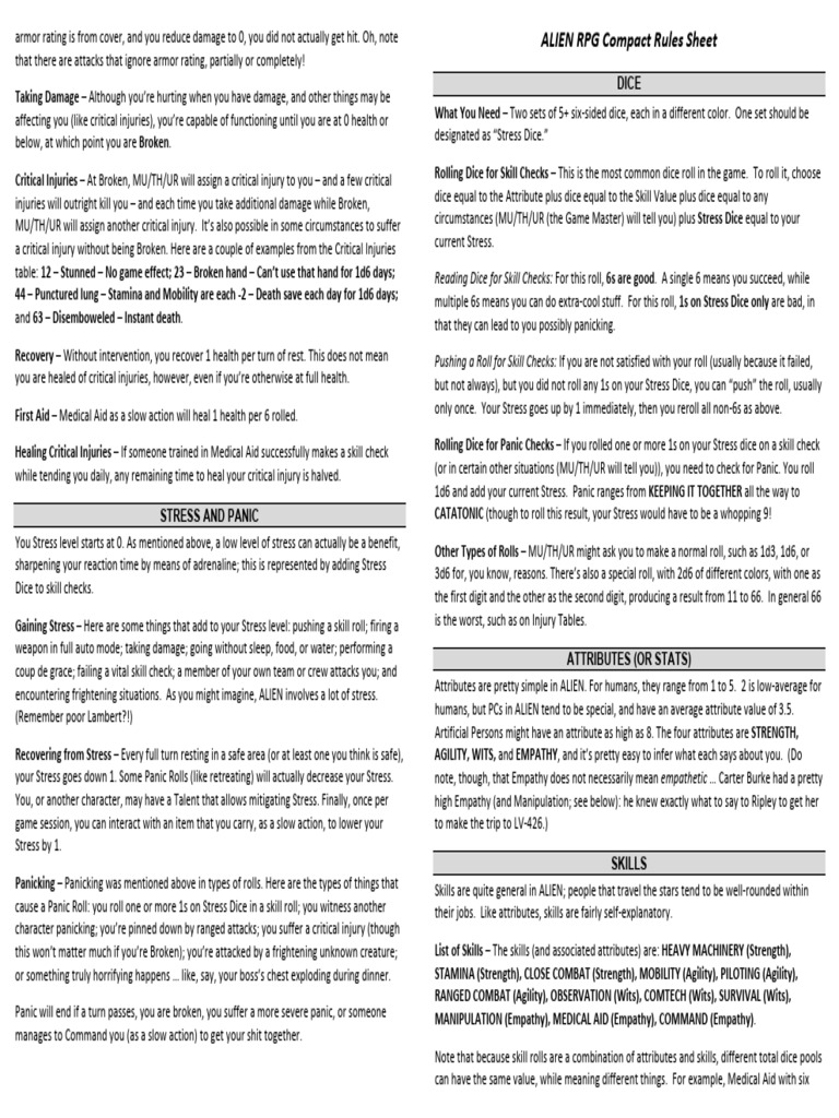 Critical Injuries in Alien RPG | PDF | Empathy