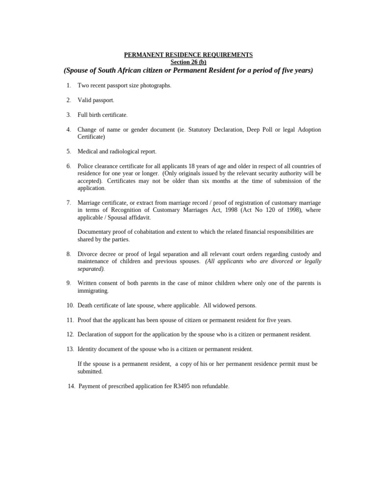 Requirements Permanent Residence Sec 26 B | PDF