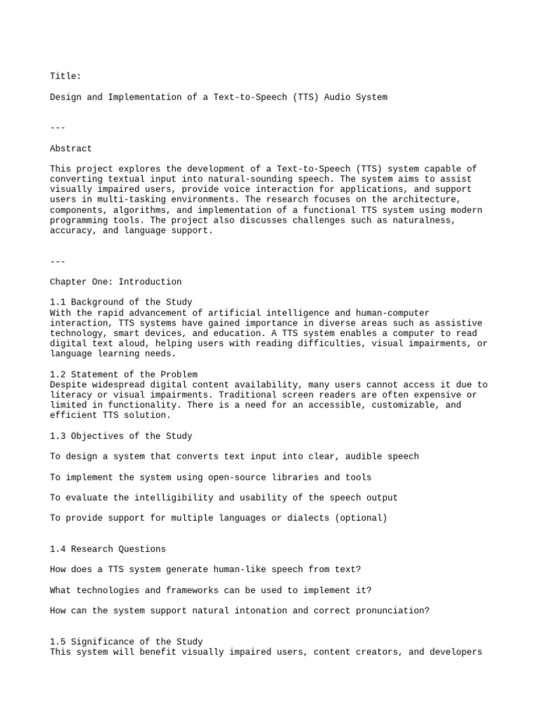 Design and Implementation of Text To Speech Audio System | PDF | Speech ...