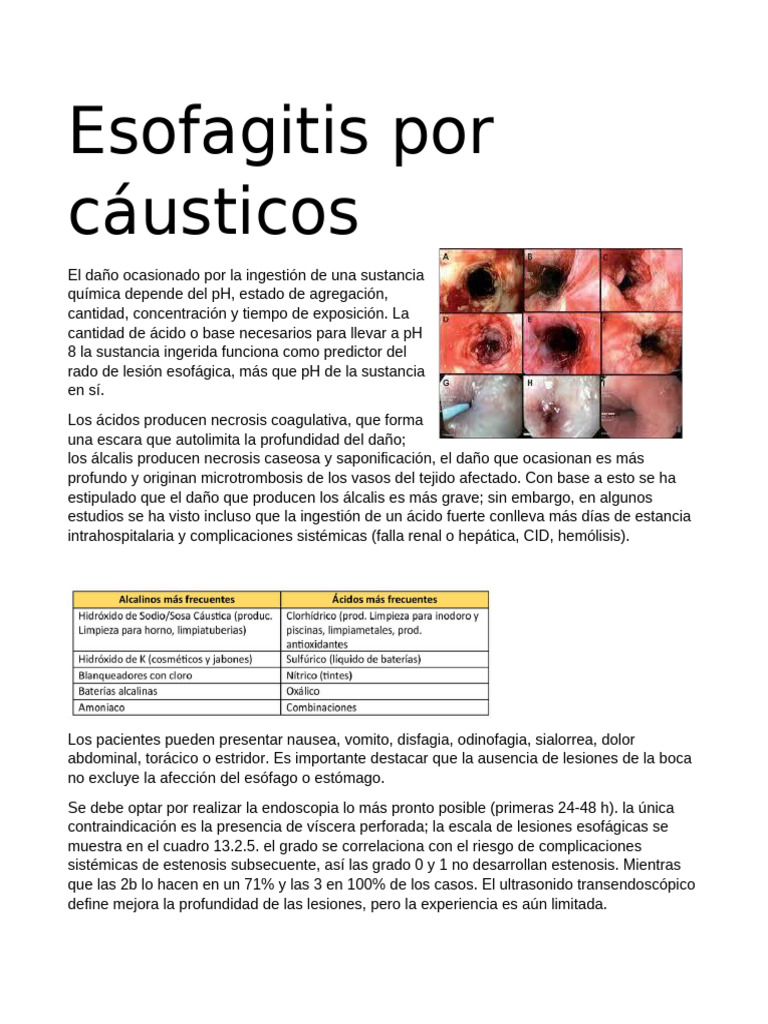 Tratamiento y Complicaciones de Esofagitis Cáustica | PDF | Vómitos ...