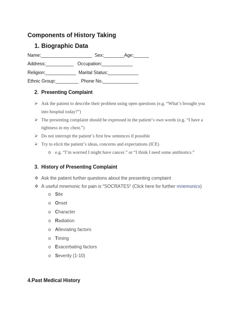 Key Components of Patient History Taking | PDF | Myocardial Infarction ...