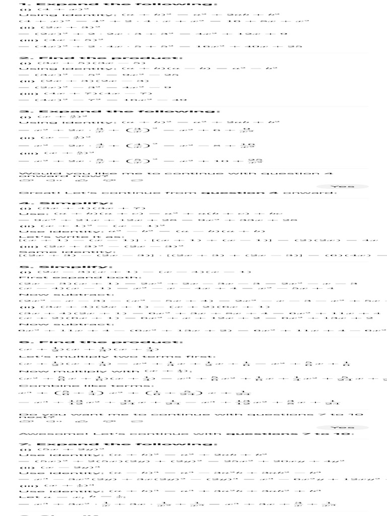 Algebraic Identities Expansion 4 | PDF