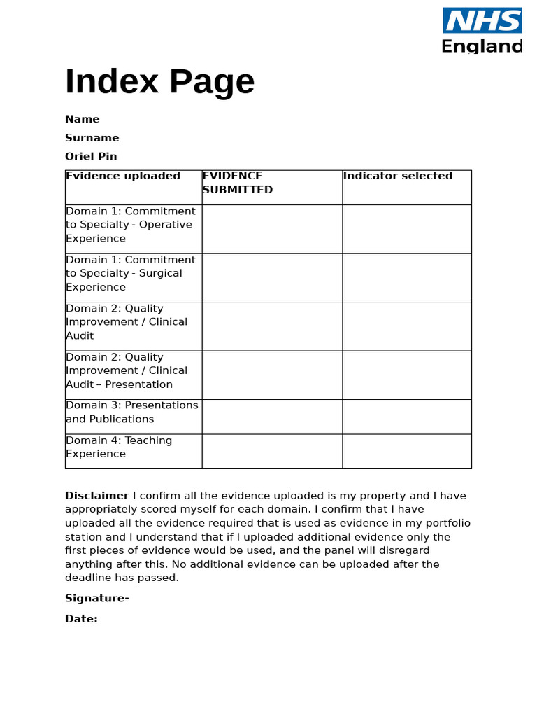 Core Surgical Training Portfolio - Index Page | PDF