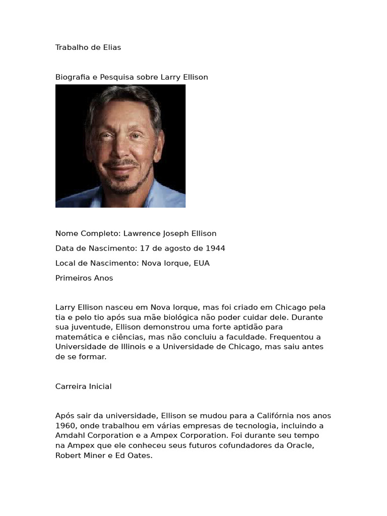 Biografia de Larry Ellison, Grupo Adrian, Maicon e David | PDF | Oracle ...