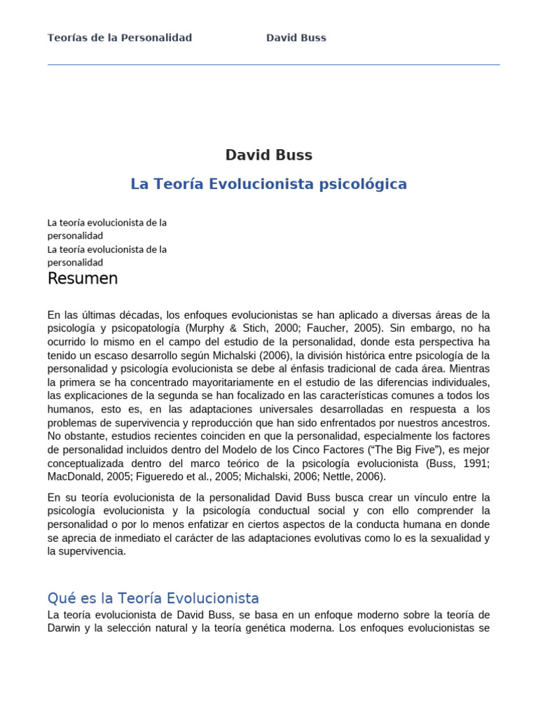 Teoría Evolucionista de la Personalidad | PDF | Evolución | Sicología