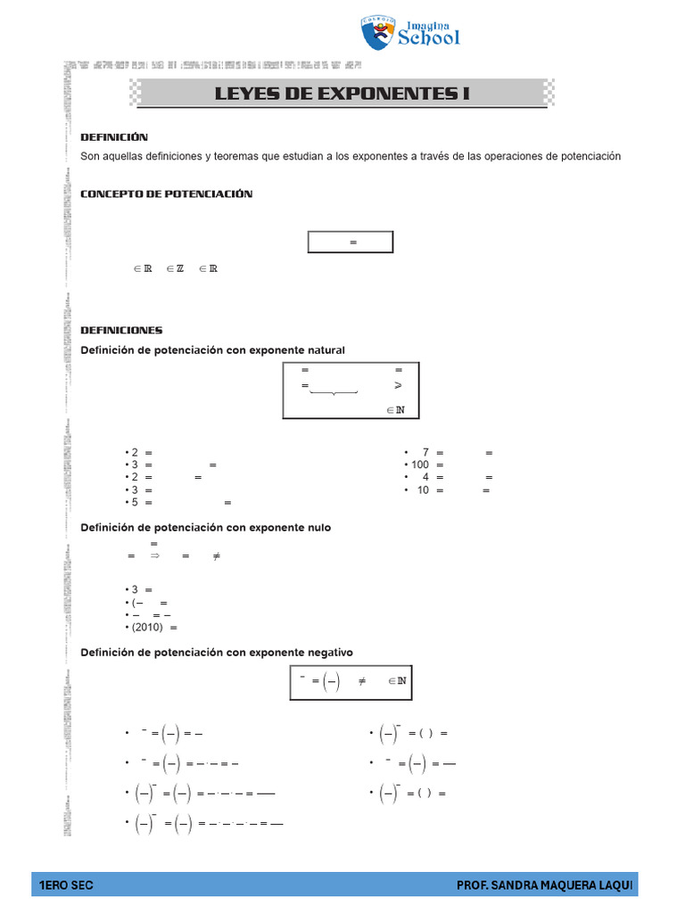 Tema - Leyes de Exponentes - 1ero | PDF | Exponenciación | Álgebra