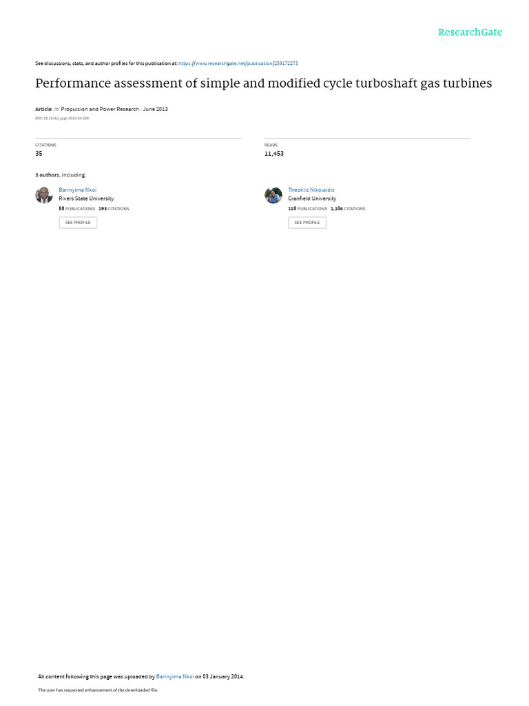 Performance Assessment of Simple and Modified Cycl | PDF | Engines ...