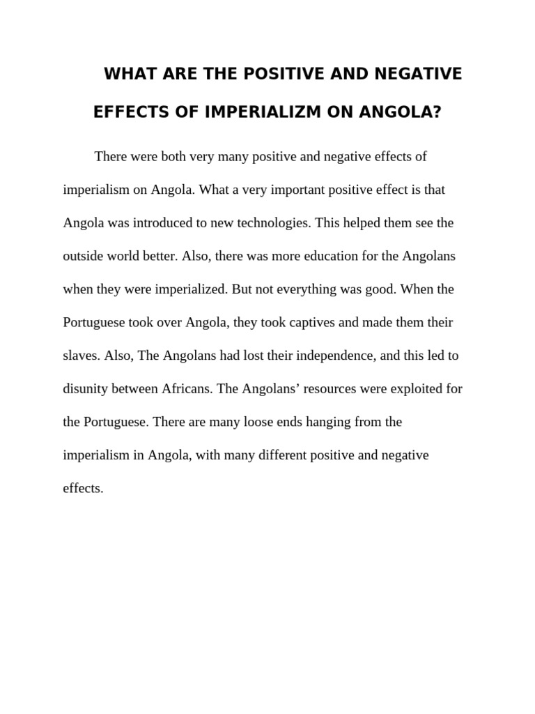 What Are The Positive and Negative Effects of Imperializm On Angola | PDF