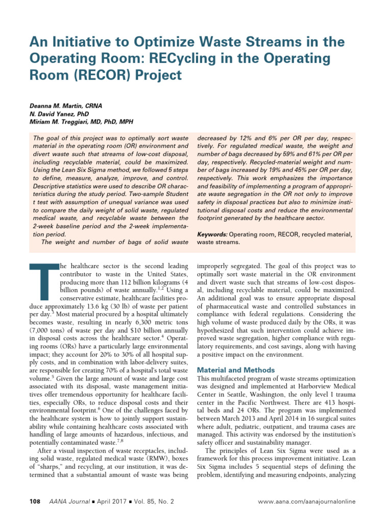 An Initiative To Optimize Waste Streams in The Operating Room | PDF ...
