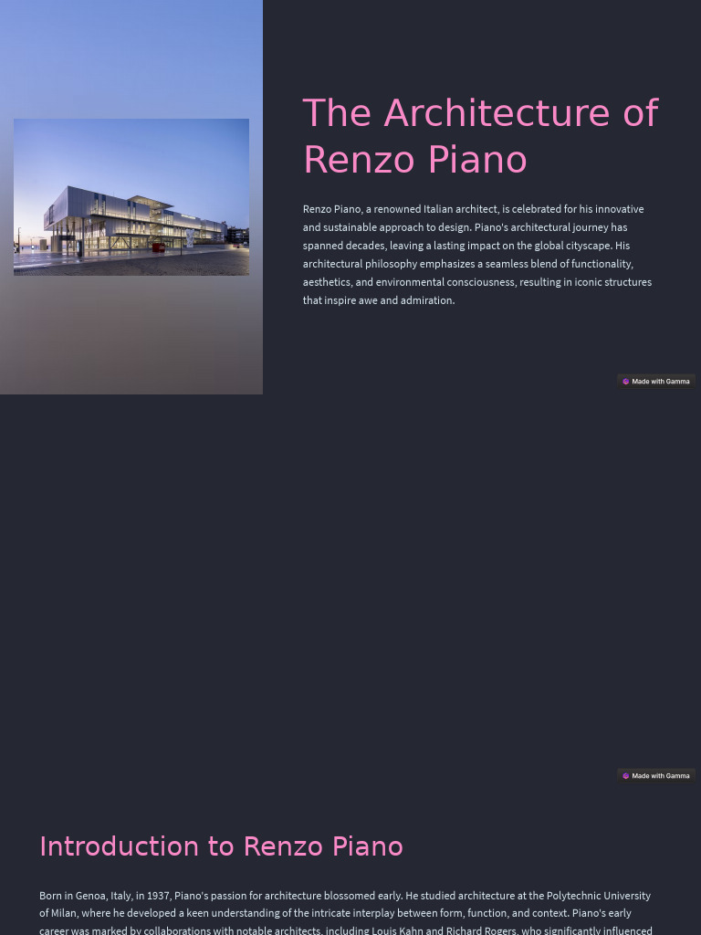 Renzo Piano: Innovative Architectural Legacy | PDF | Sustainable Design