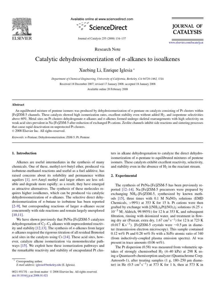 JournalofCatalysis 255 134 2008 | PDF | Catalysis | Alkane