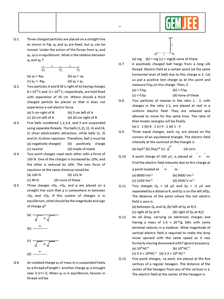 P11 ELECTROSTATICS Coulomb's Laws and Electric Field M1 | PDF | Electric Field | Applied And ...