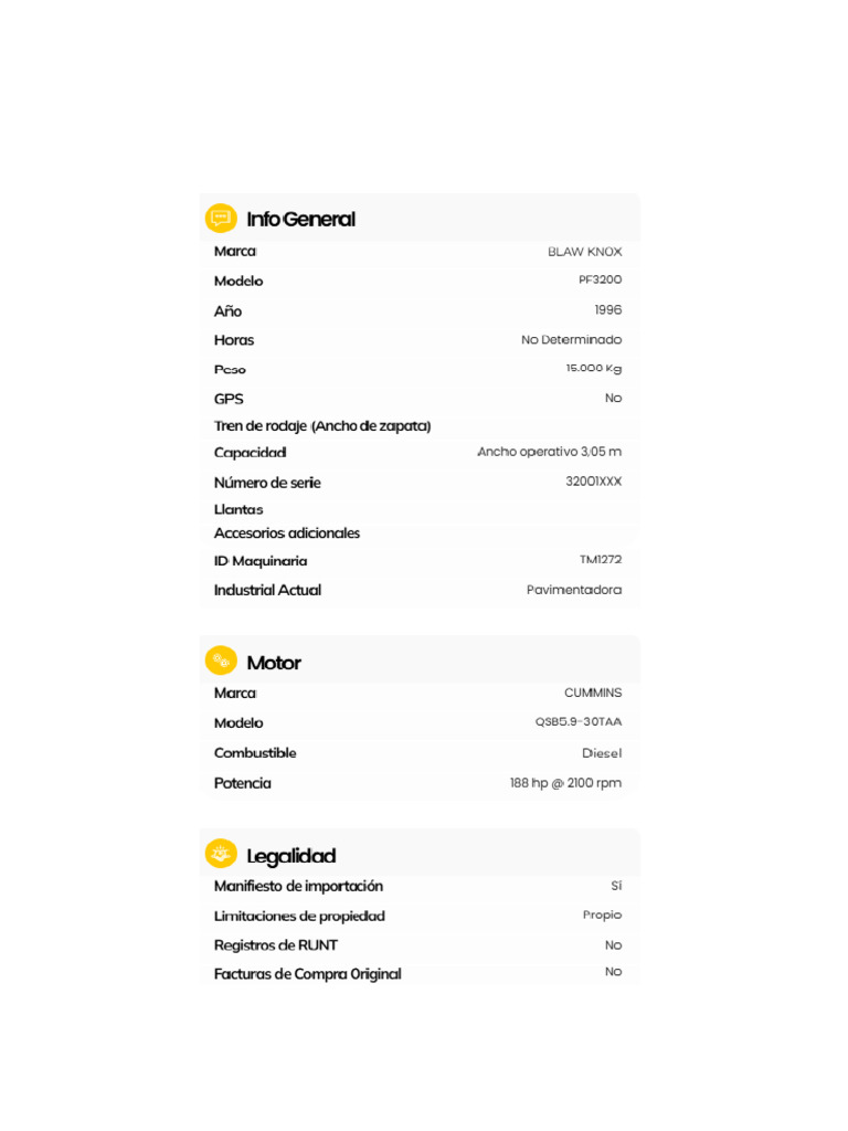 Ficha Tecnica Pavimentadora Marca Blaw Konw Modelo PF 3200 | PDF