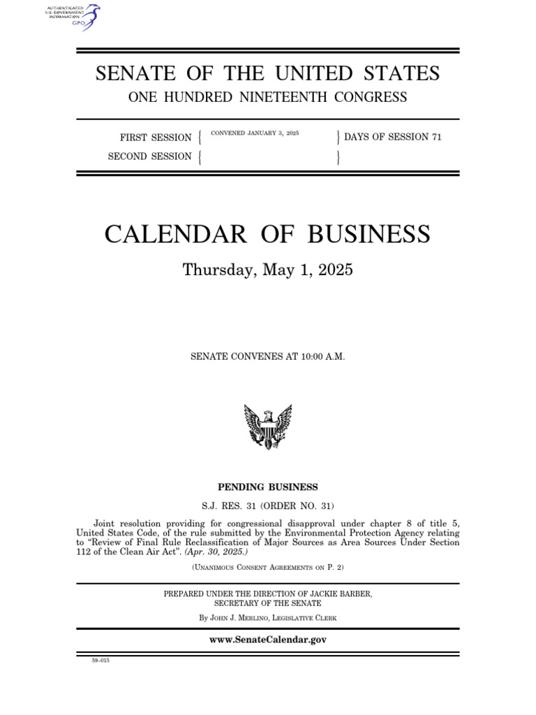 CCAL 119scal 2025 05 01 | PDF | United States Senate | Refrigerator