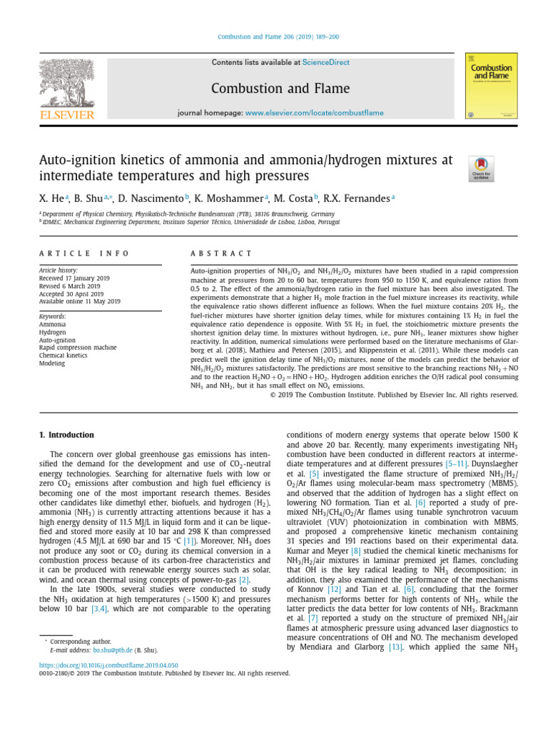 6-Auto-Ignition Kinetics of Ammonia and Ammoniahydrogen Mixtures at ...