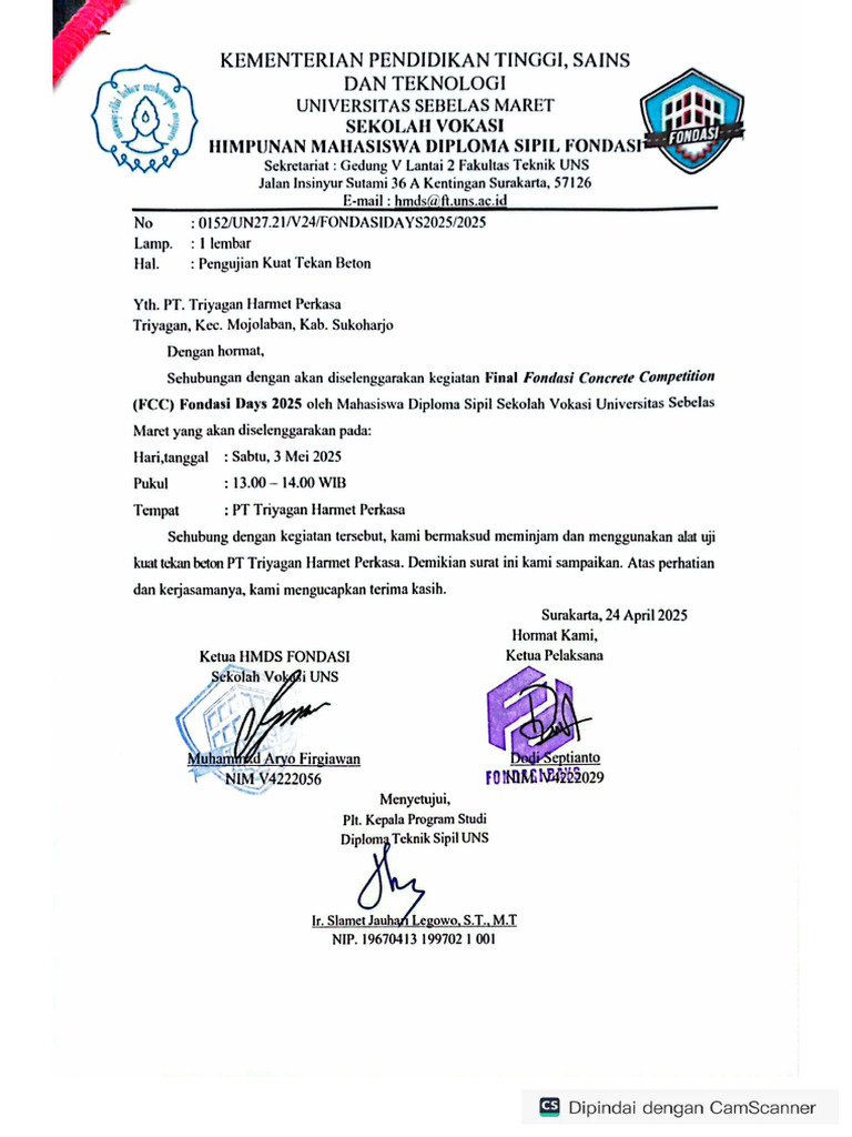 Surat Pengujian Kuat Tekan Beton UNS | PDF