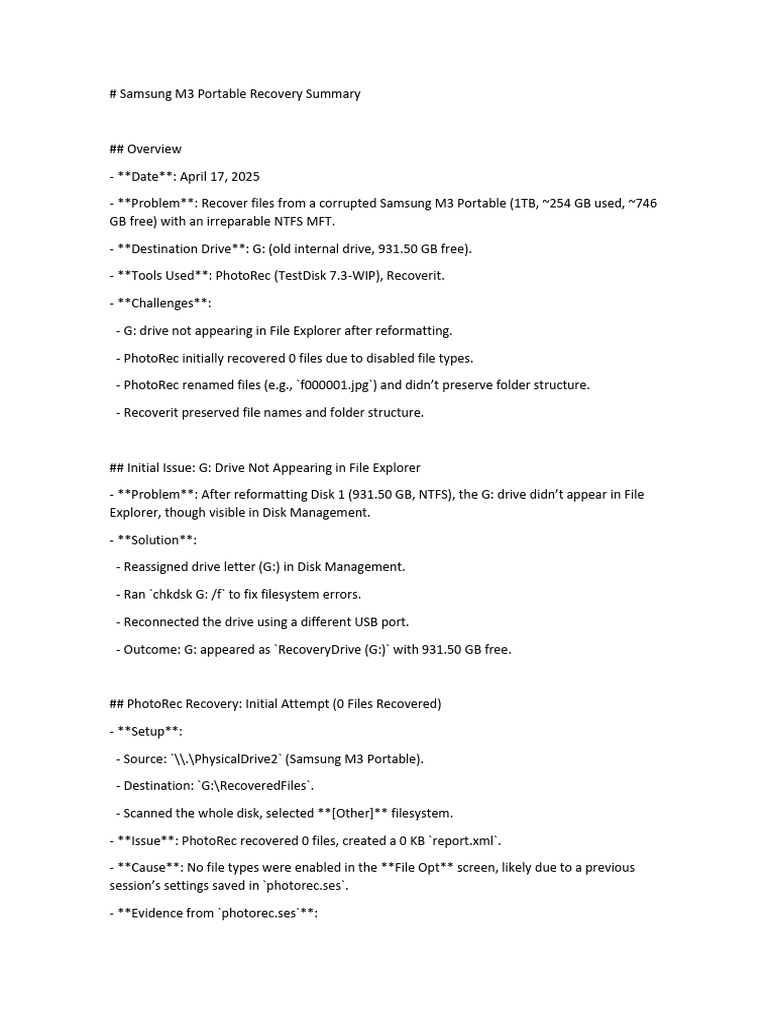 Samsung M3 Portable Recovery Summary | PDF | Computer File | File System