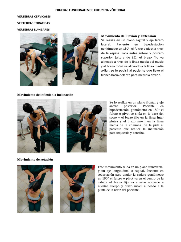Pruebas Funcionales de Columna Vértebral | PDF | La columna vertebral | Sistema esquelético