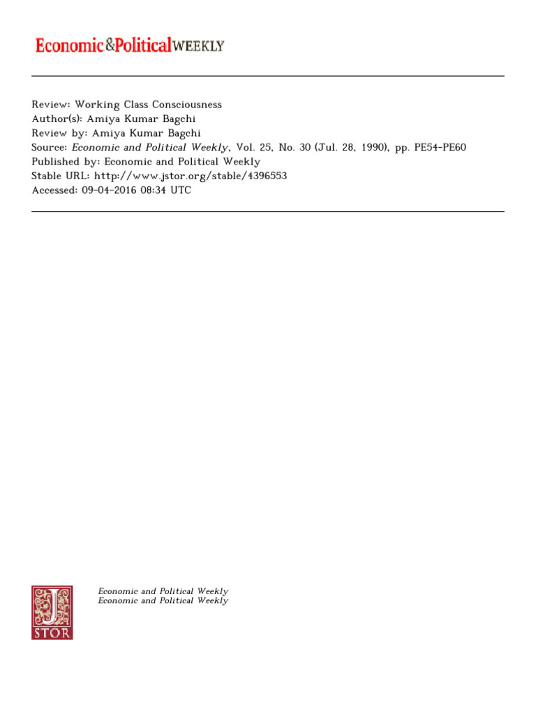 BAGCHI, A. K. Working Class Consciousness | PDF