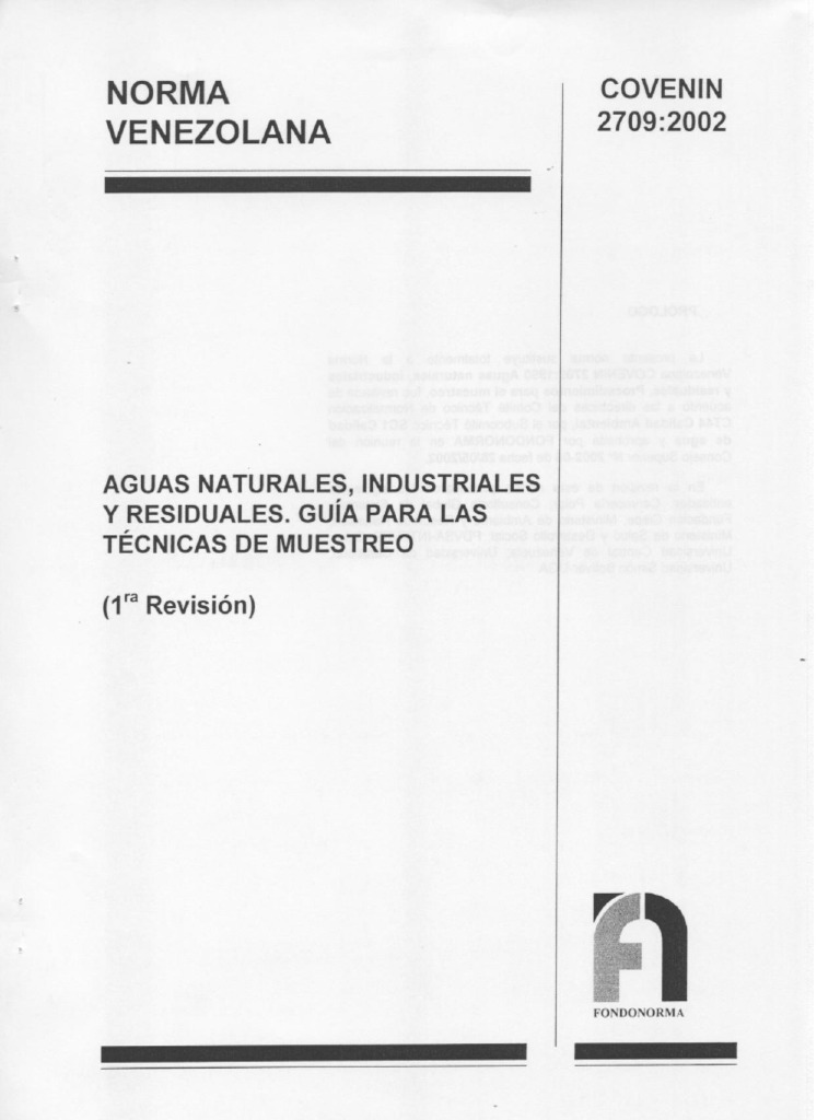 COVENIN-2709-02-Aguas Naturales-Ind y Residuales-Guia Muestreo | PDF