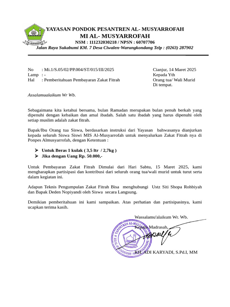 Surat Edaran Zakat Fitrah | PDF