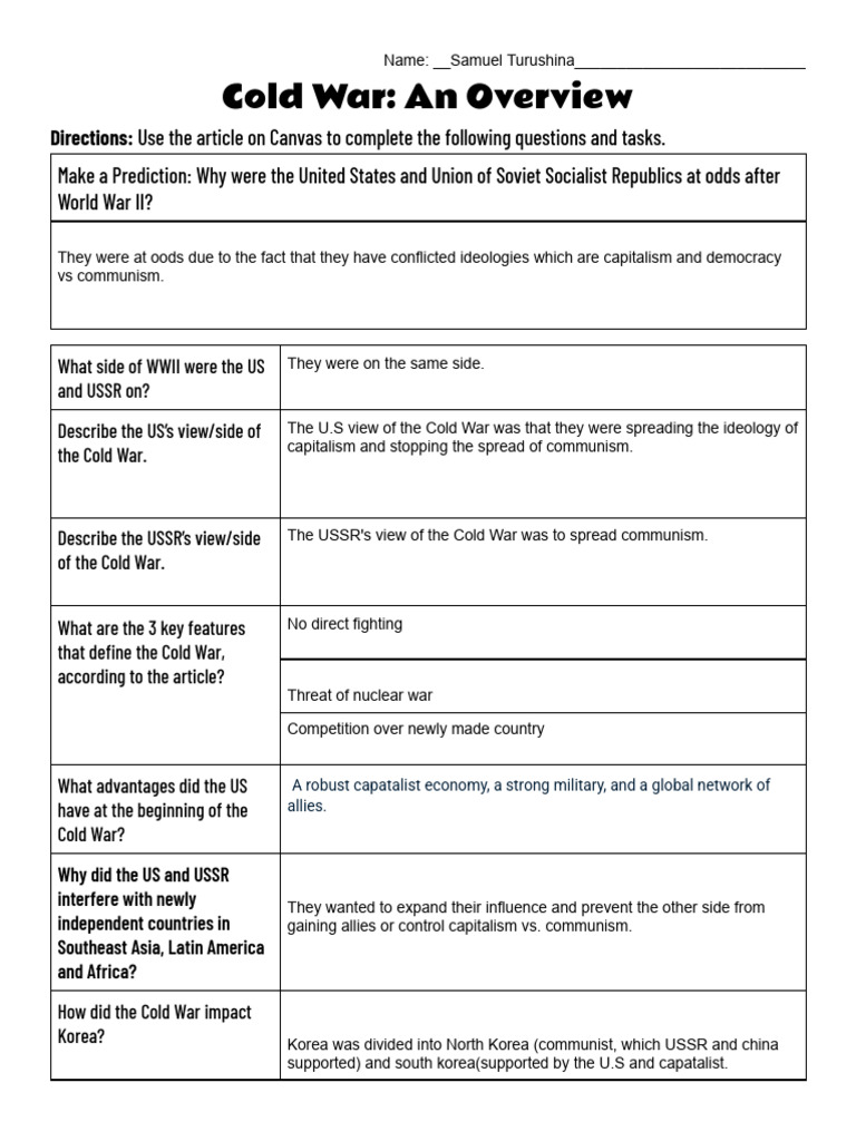 Sam Cold War Homework PDF | PDF | Cold War | Soviet Union