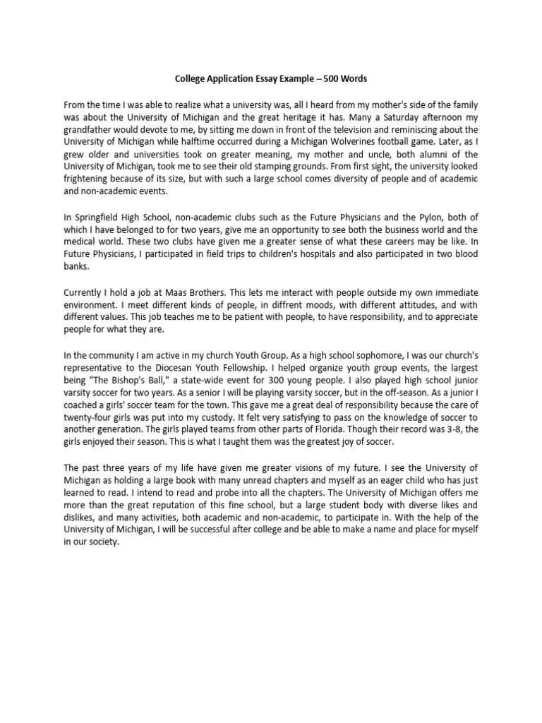 College Application Essay Examples 500 Words | PDF | Health Care