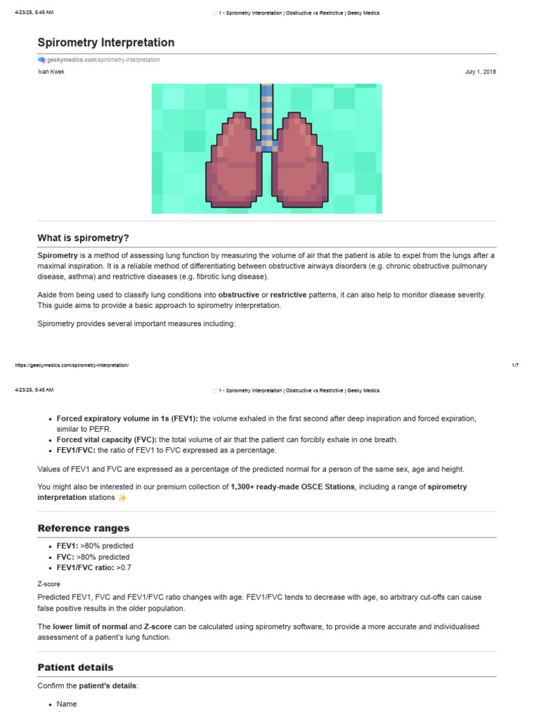 Spirometry Interpretation | PDF | Pulmonology | Respiratory Diseases