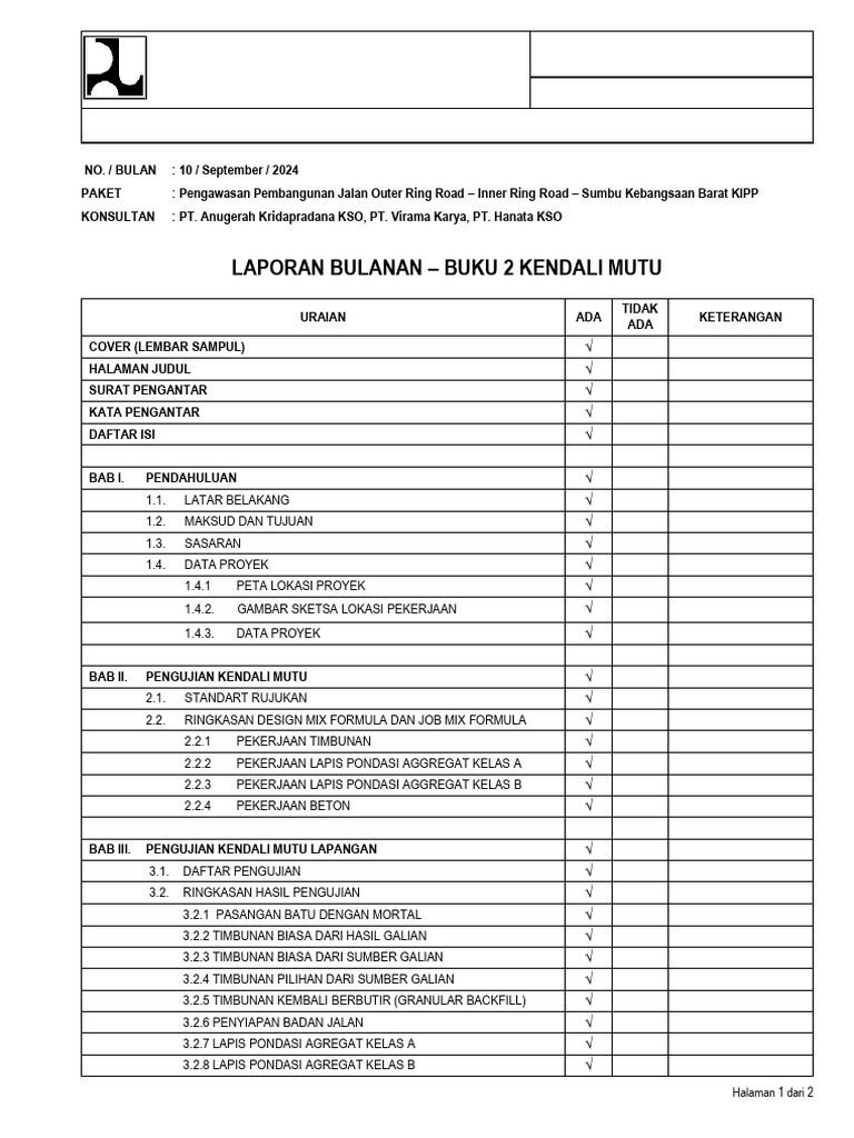 Lembar Checklist Asistensi Laporan Bulanan Kendali Muti | PDF