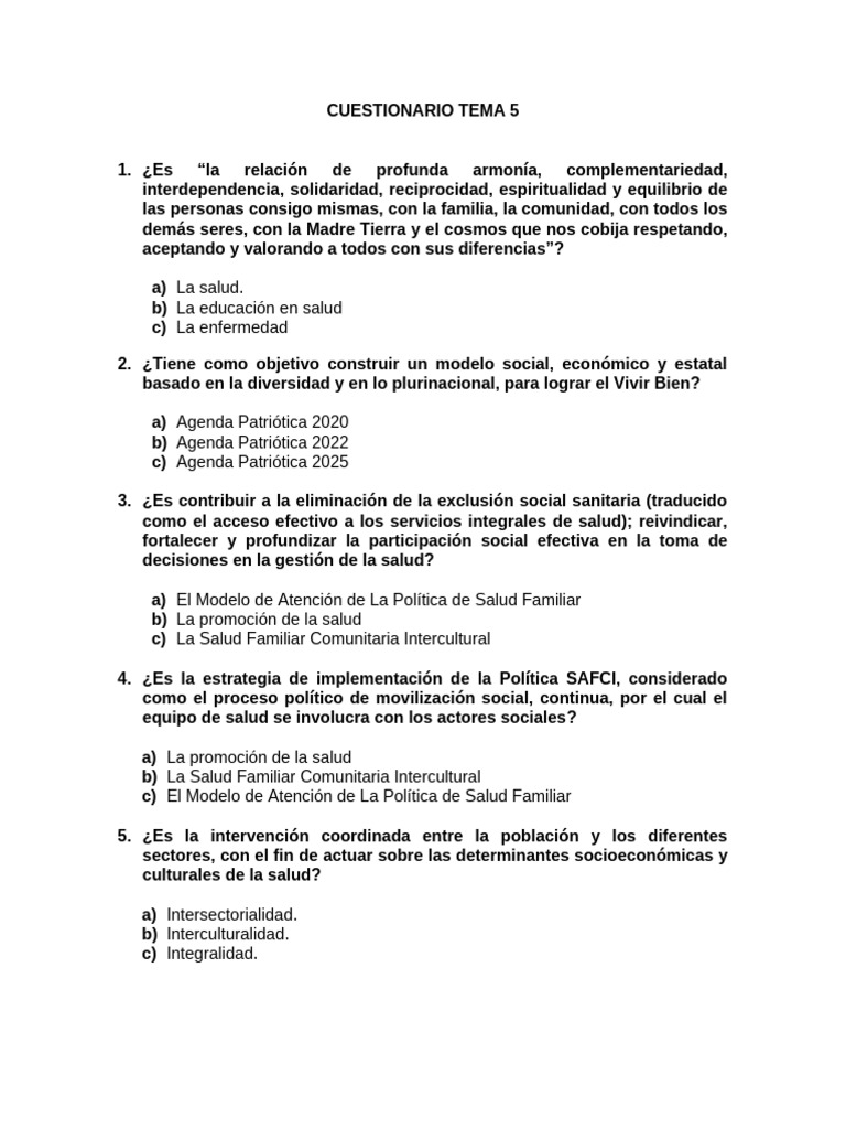 CUESTIONARIO TEMA 5 | PDF | Ideologías | Interculturalidad