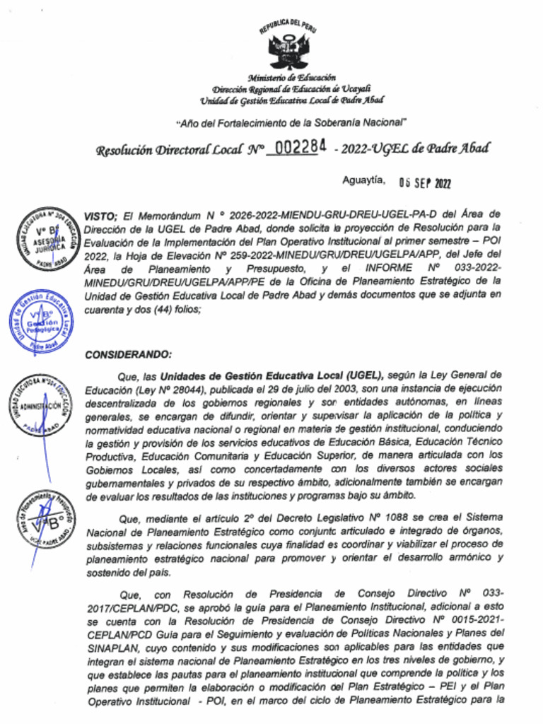 Implementacion Del Primer Semestre Del Poi - Ugel - Padre - Aba - 2022 | PDF