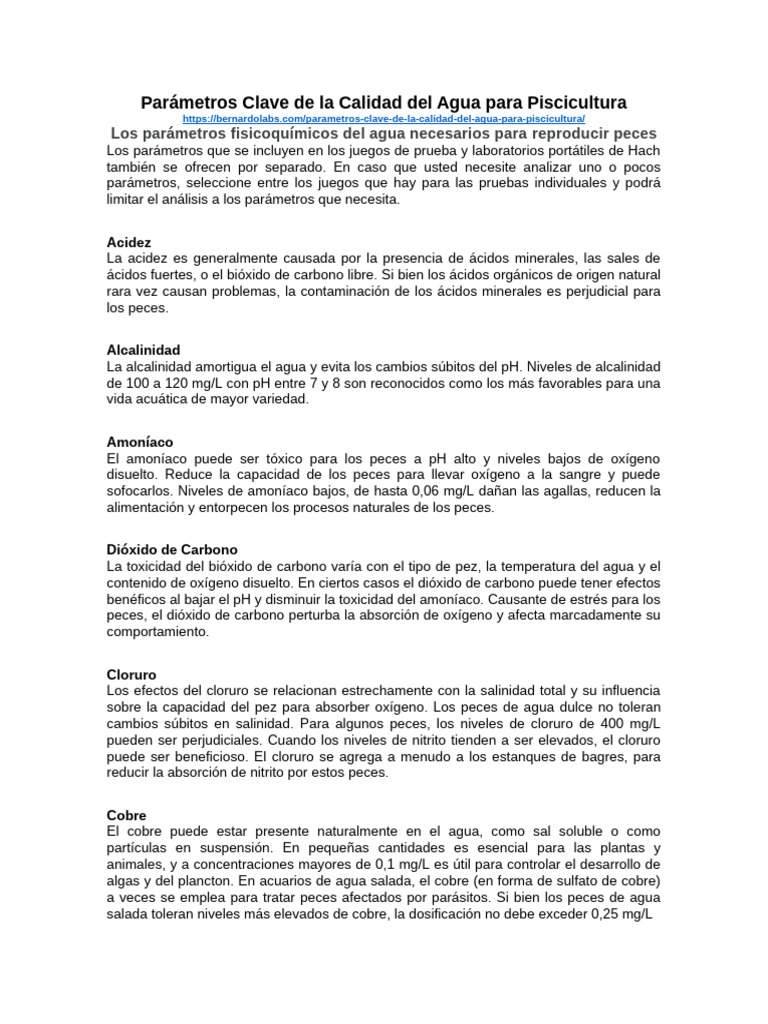 Parámetros Clave de La Calidad Del Agua para Piscicultura | PDF | Agua | Ácido