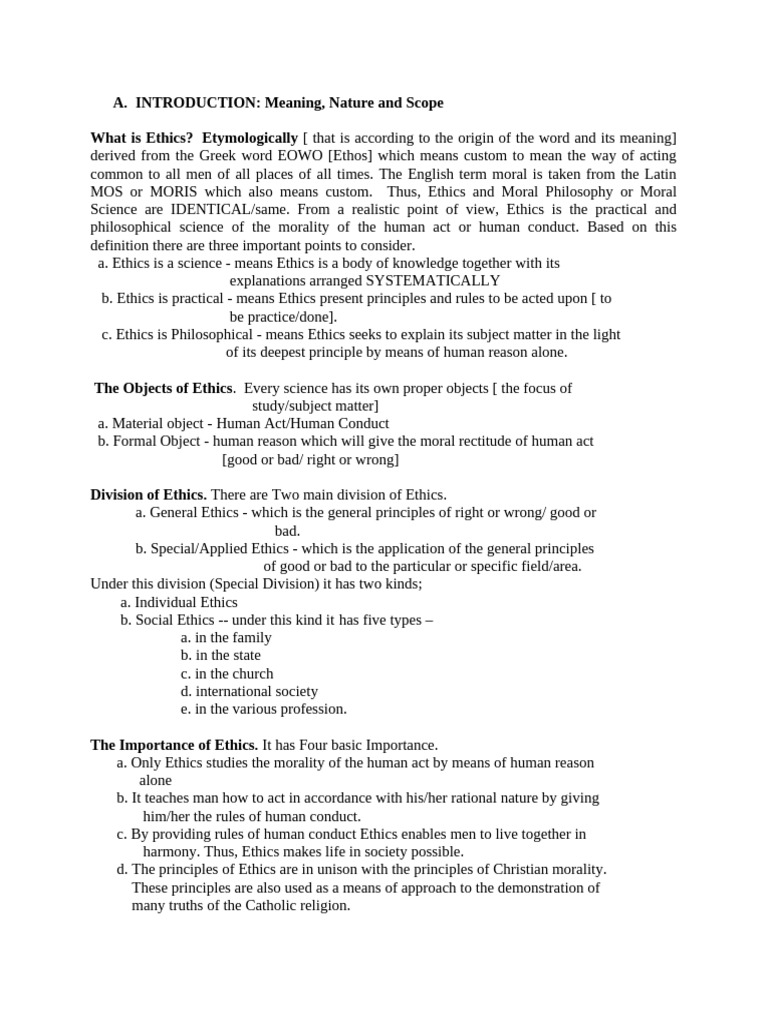 Ethics 101 INTRODUCTION: Meaning, Nature and Scope | PDF | Morality ...